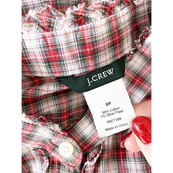 J. Crew | Tops | Jcrew Red White Plaid Holiday Button Down Ruffle Front P | Poshmark